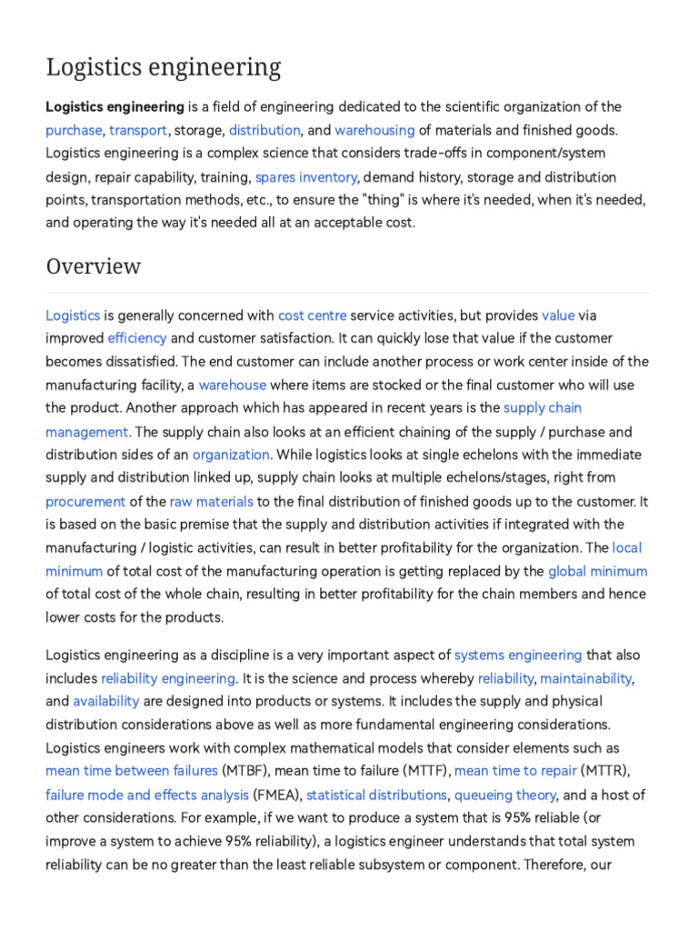 Logistics Engineering - Wikipedia | PDF | Reliability Engineering ...