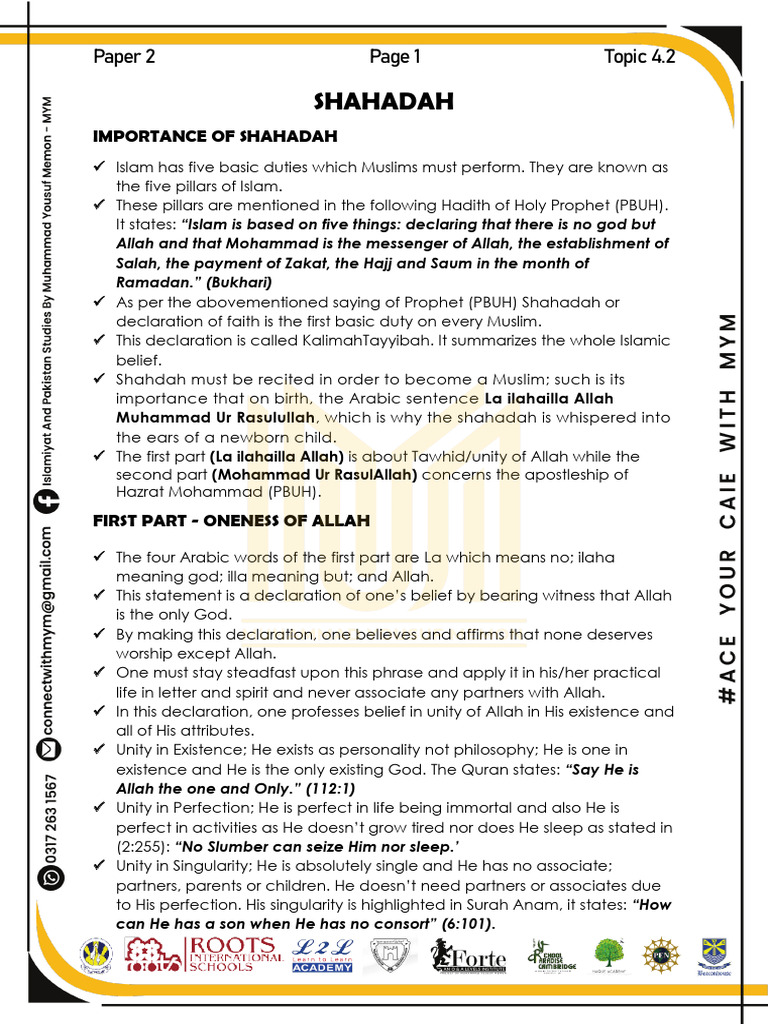 Pillars of Islam Notes and Solved Past Papers 2023-24 Edition by MYM ...