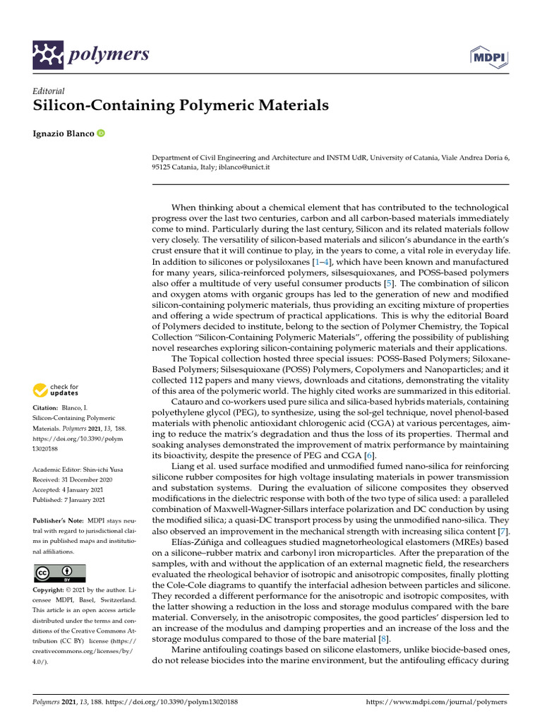 Silicon-Containing Polymeric Materials Overview | PDF | Polymers ...