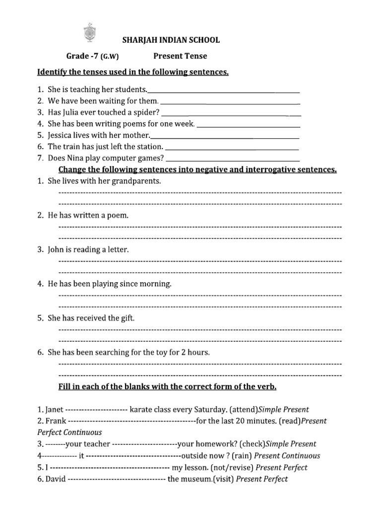 Present Tense Worksheet | PDF