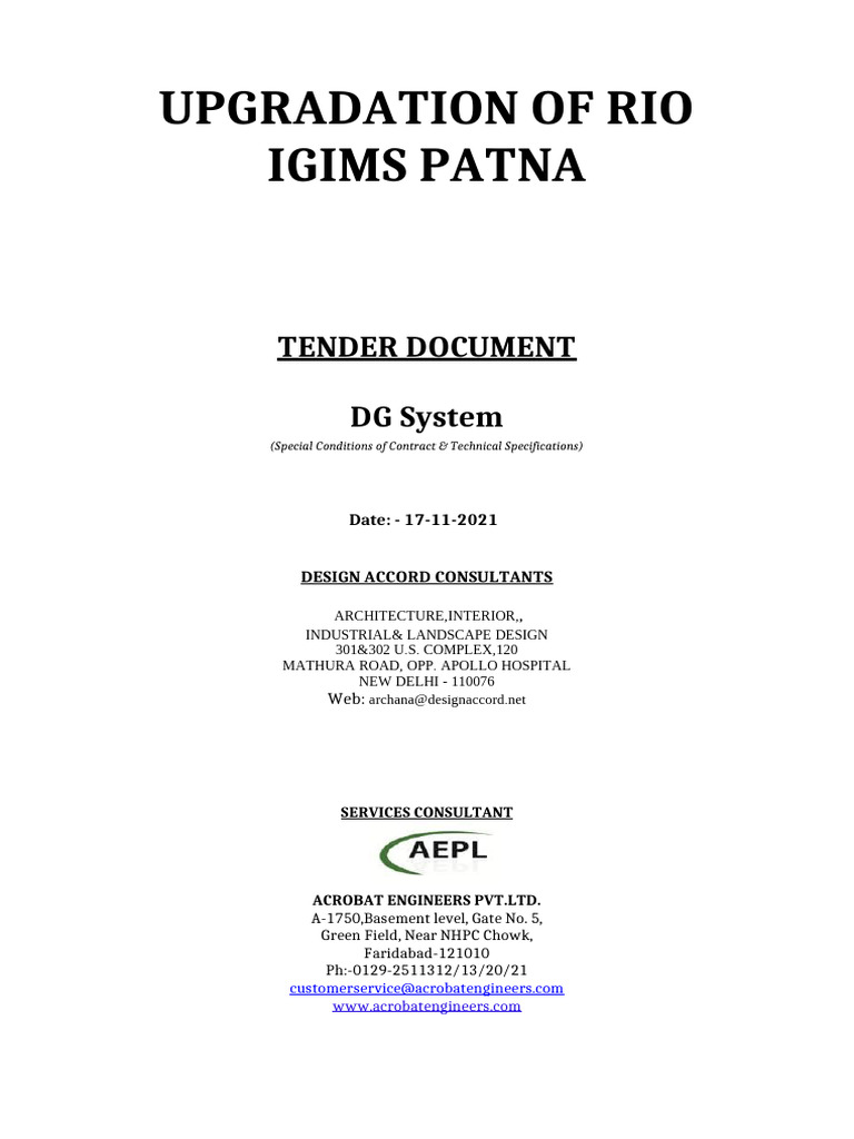 IGIMS_RIO_DG SET_SC&SPE_ | PDF | Electrical Wiring | Specification ...