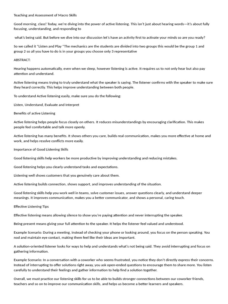 Active Listening Pdf Learning Human Communication