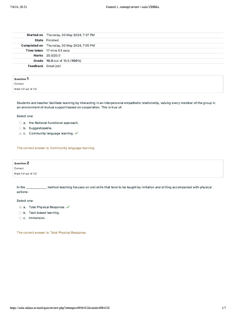 CT - Control 1 (I) | PDF | Language Acquisition | Behavior Modification
