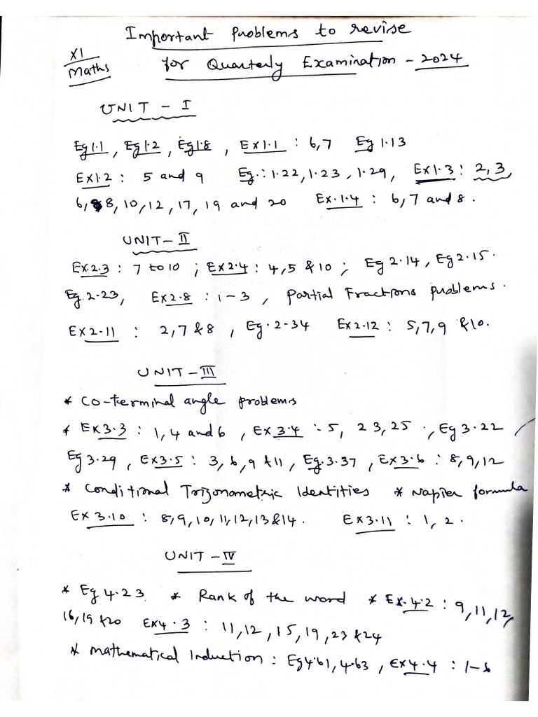 11th Maths Unit 1 To 6 Important Problems English Medium PDF Download | PDF