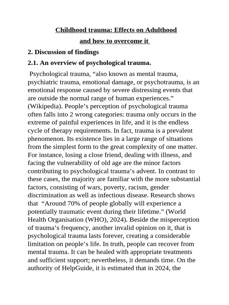Childhood Trauma Effects On Adulthood | PDF | Psychological Trauma ...