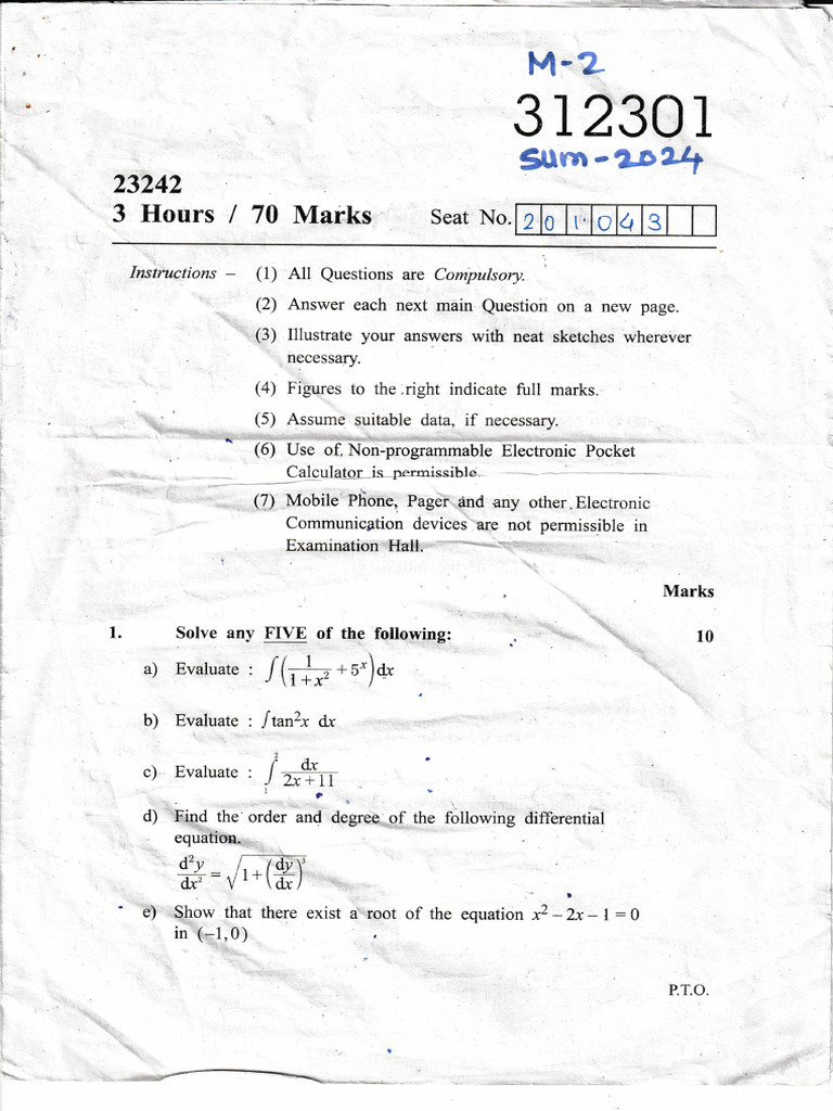 312301-2024-Summer-Question-Paper (Msbtestudyresources) | PDF