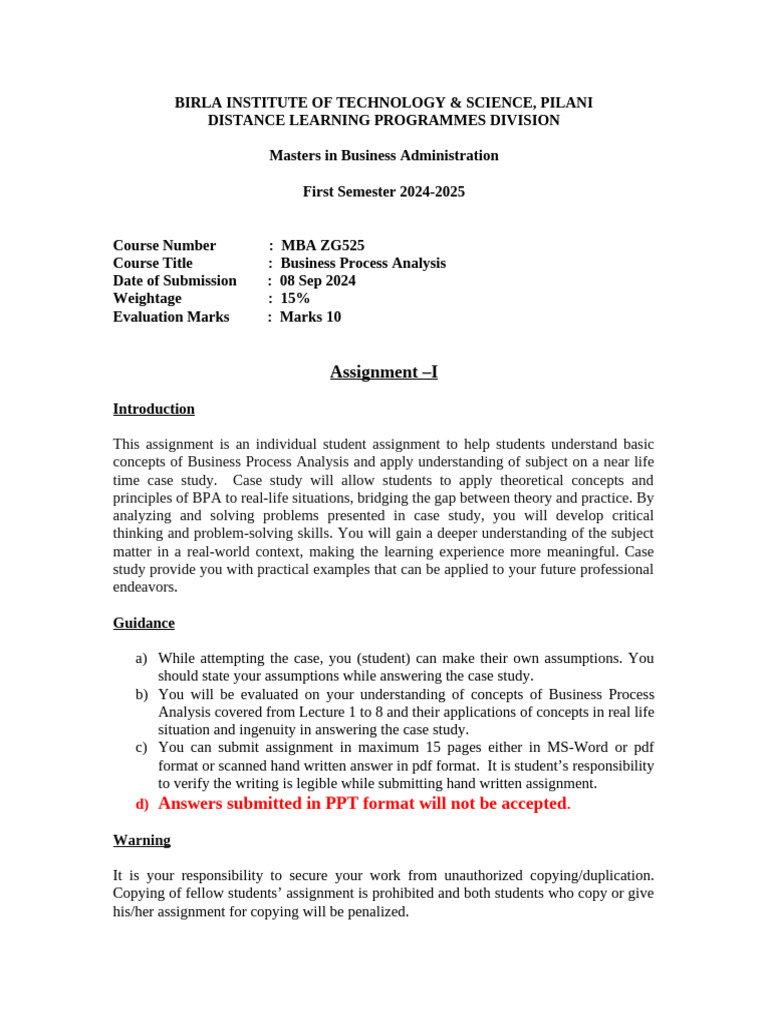 Bits 2024 s1 Bpa Assignment-I | PDF