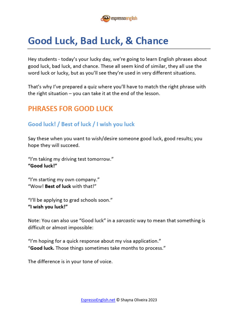 English Phrases for Luck and Chance | PDF | Luck