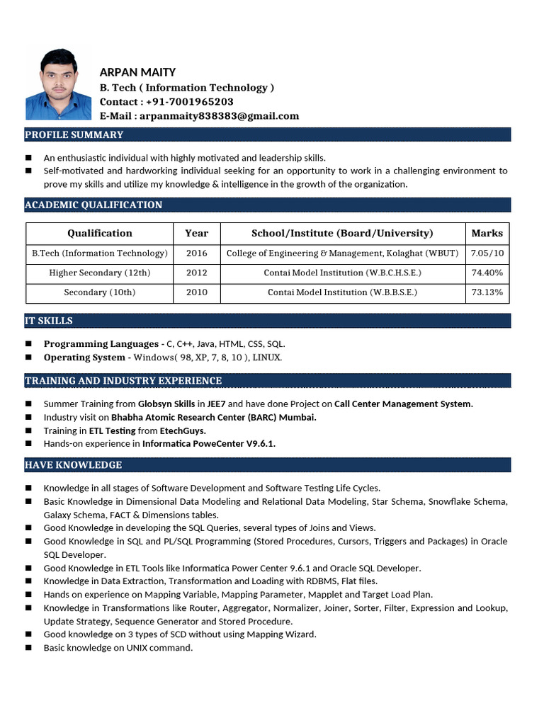 arpan cv | PDF | Sql | Databases