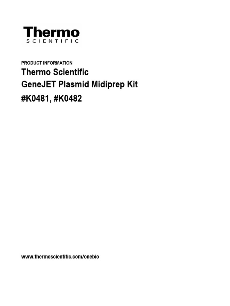 GeneJET Plasmid Midiprep Kit | PDF | Protein Purification | Health Sciences
