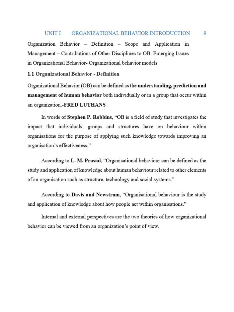 ob unit 1 pdf | PDF | Psychology | Organizational Behavior