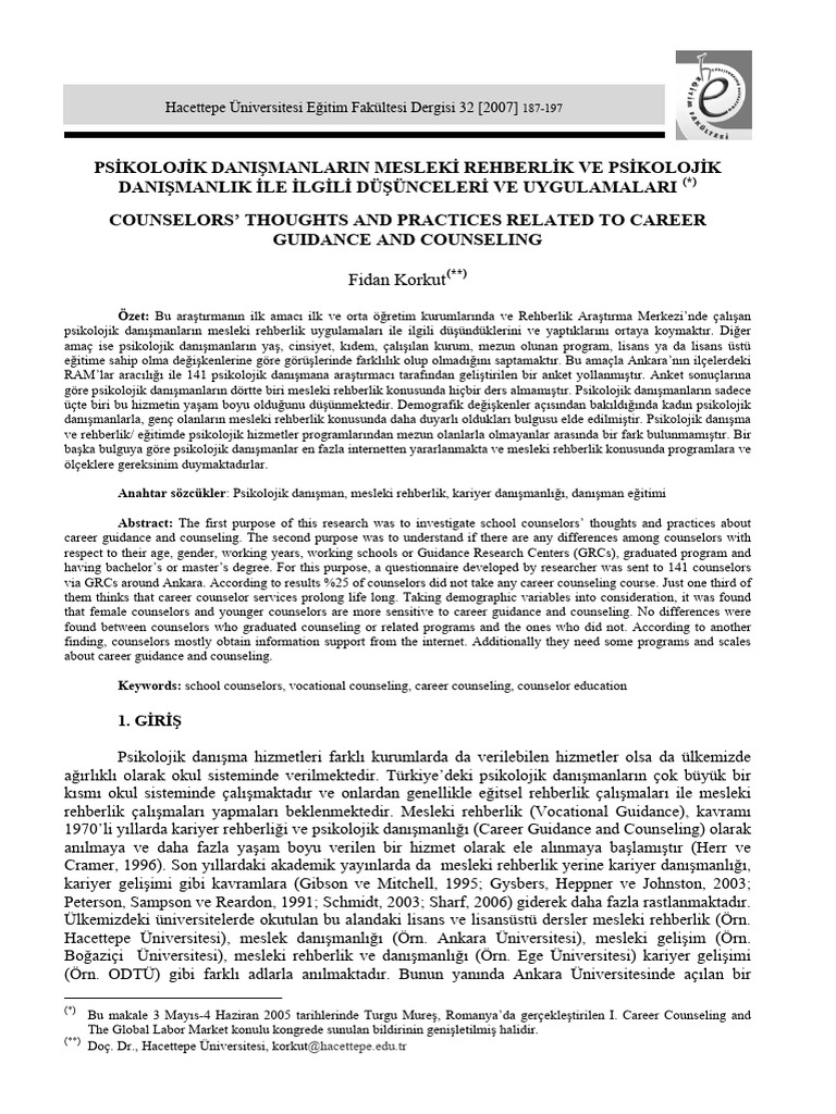 Psikolojik Dan____manlar__n Mesleki Rehberlik ve Psikolojik Dan____manl__k ile __lgili D ...