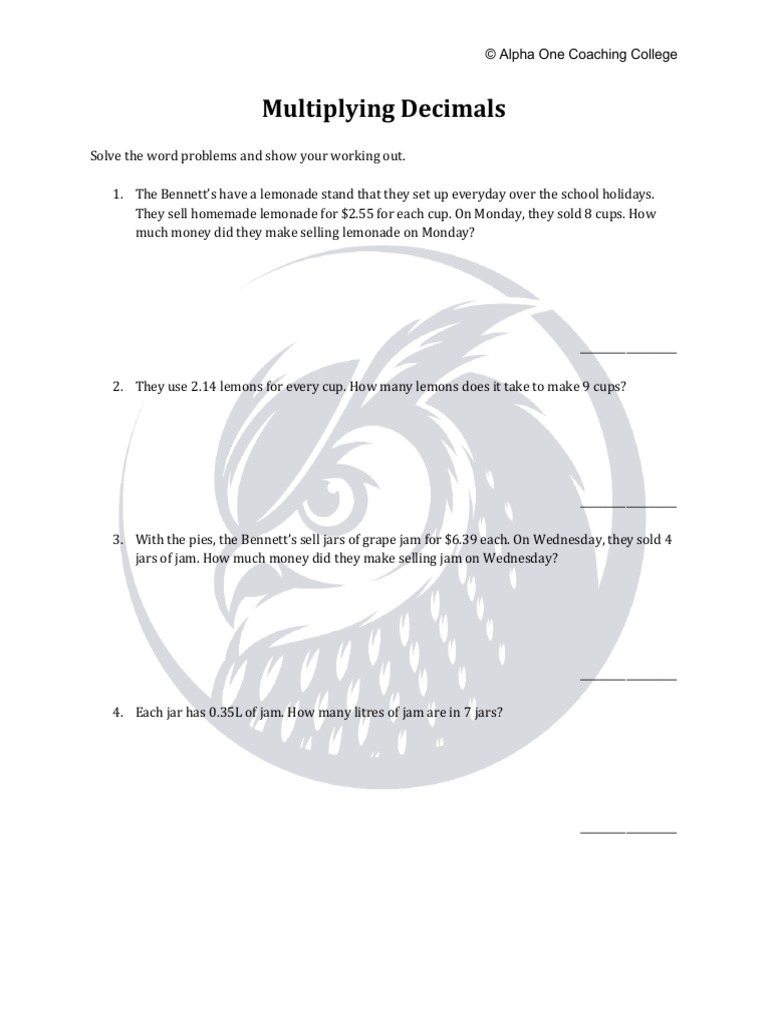 Multiplying Decimals OC | PDF | Lemonade | Juice