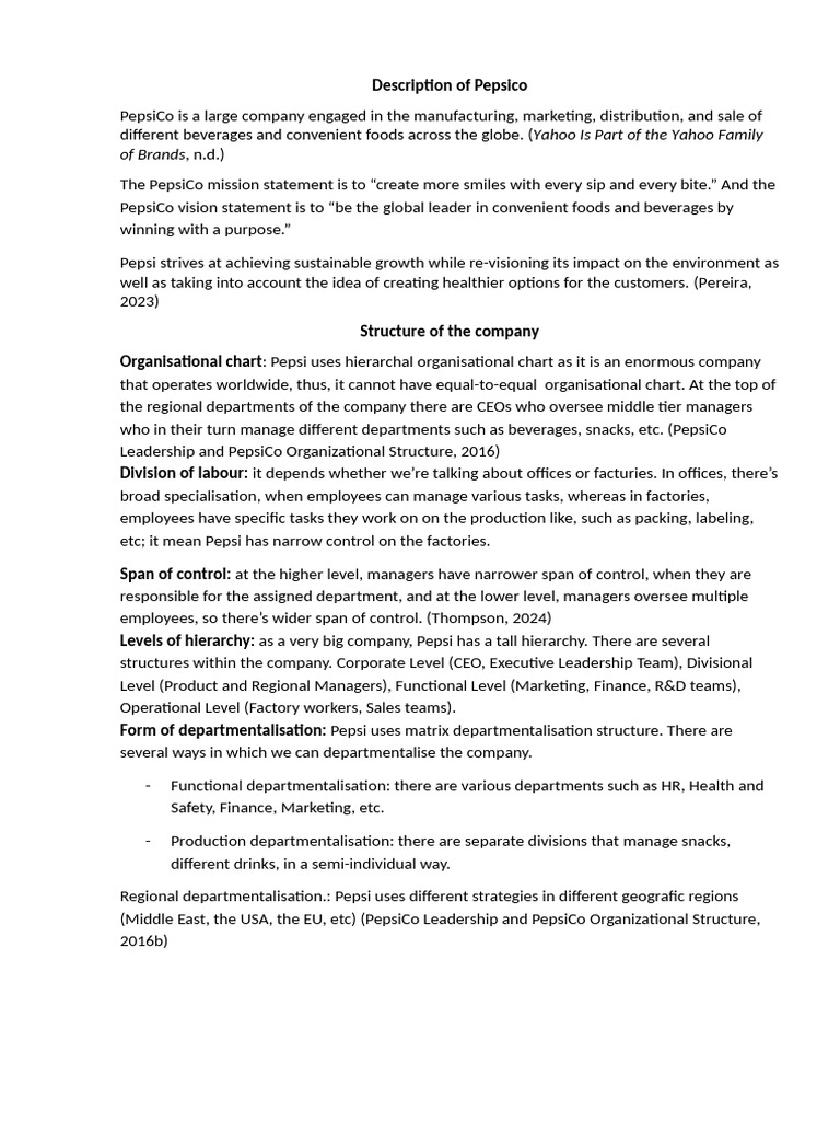 Business Management Pdf Pepsi Co Business Economics