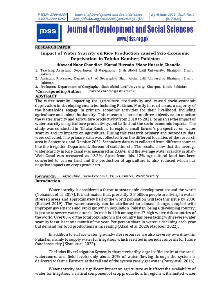 Impact of Water Scarcity On Rice Production Caused Scio-Economic ...