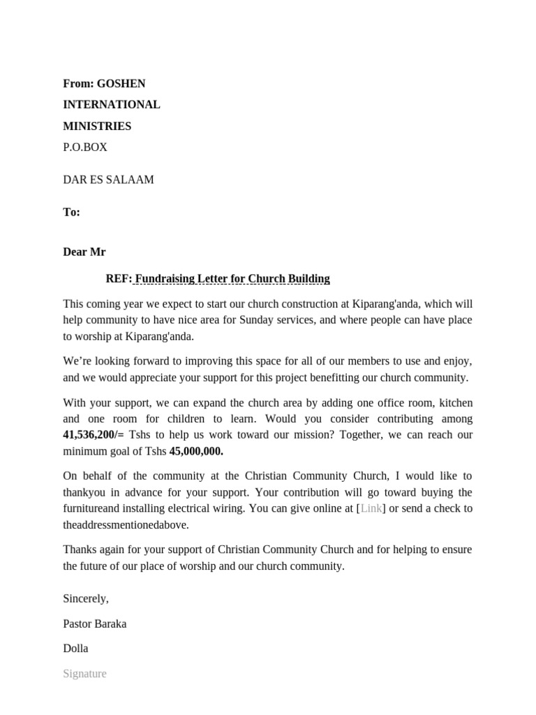 Church Building Fundraising Request Letter | PDF