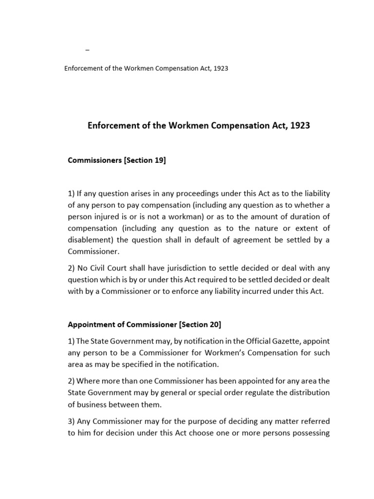 Enforcement of Workmen Compensation Act, 1923 | PDF | Criminal ...
