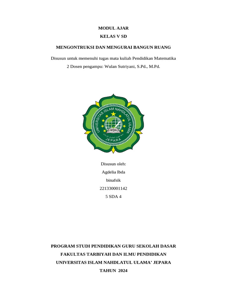 MODUL AJAR MTK 2 Tazkiyyatul Fuadah 1141 5SDA4 | PDF