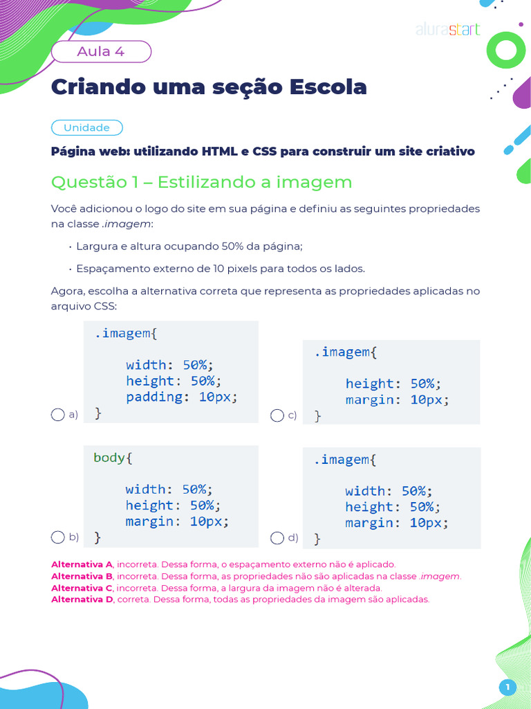 Página Web - Utilizando HTML e CSS para Construir Um Site Criativo - Exercícios - Aula4 - PROF ...