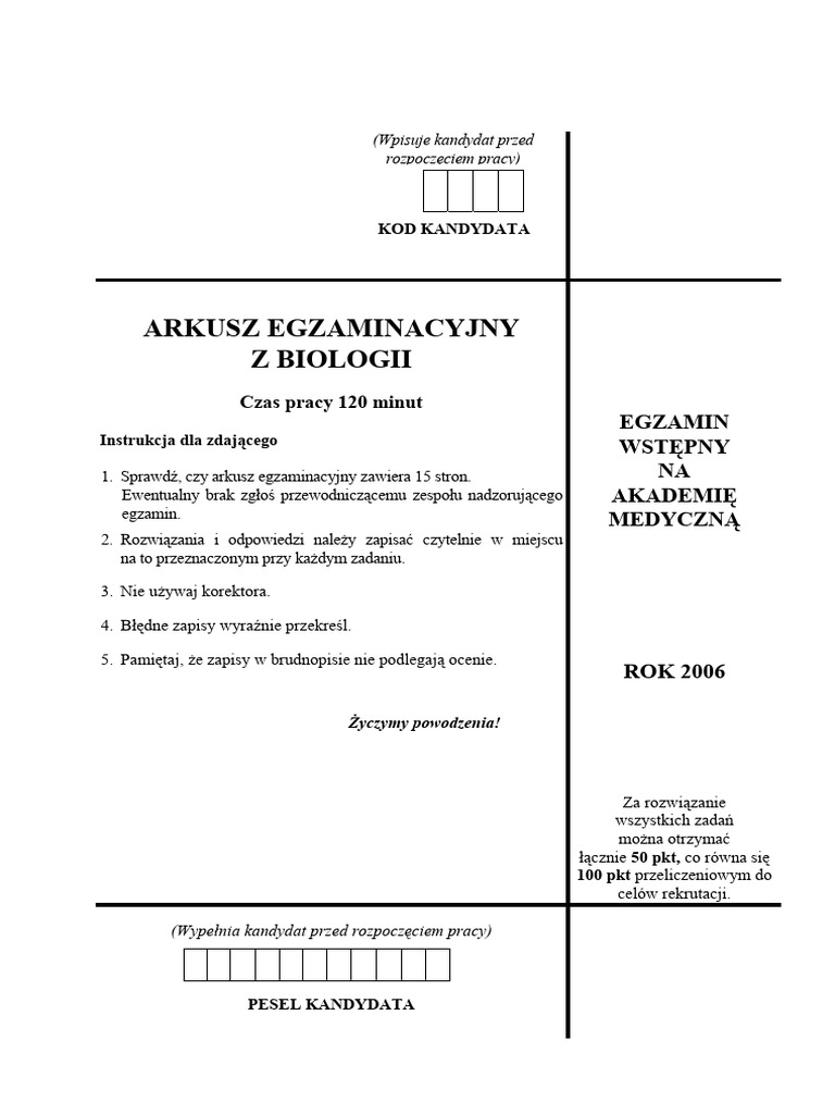 26 Arkusz Biologia Poziom R Rok 2006 CKE VI | PDF