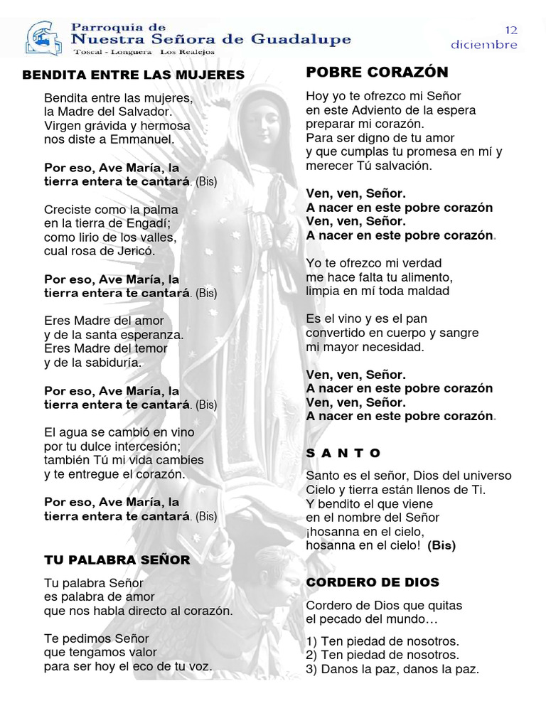 Hoja Cantos - 12 Diciembre - FIESTA de La VIRGEN de GUADALUPE | PDF
