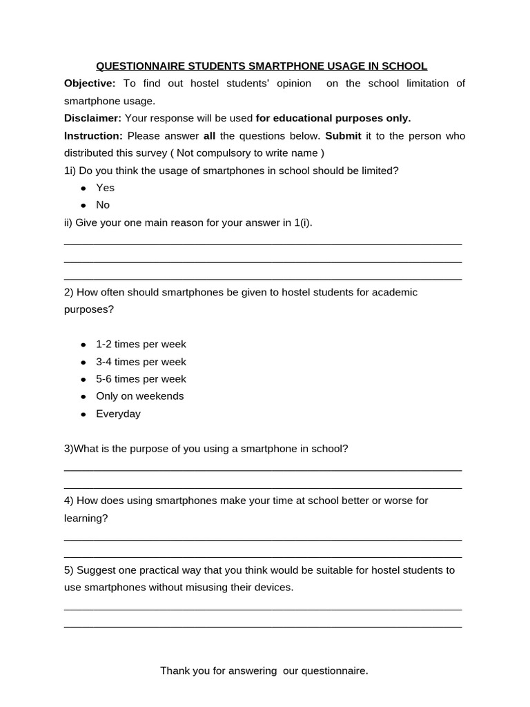 Copy of Questionnaire Ques | PDF