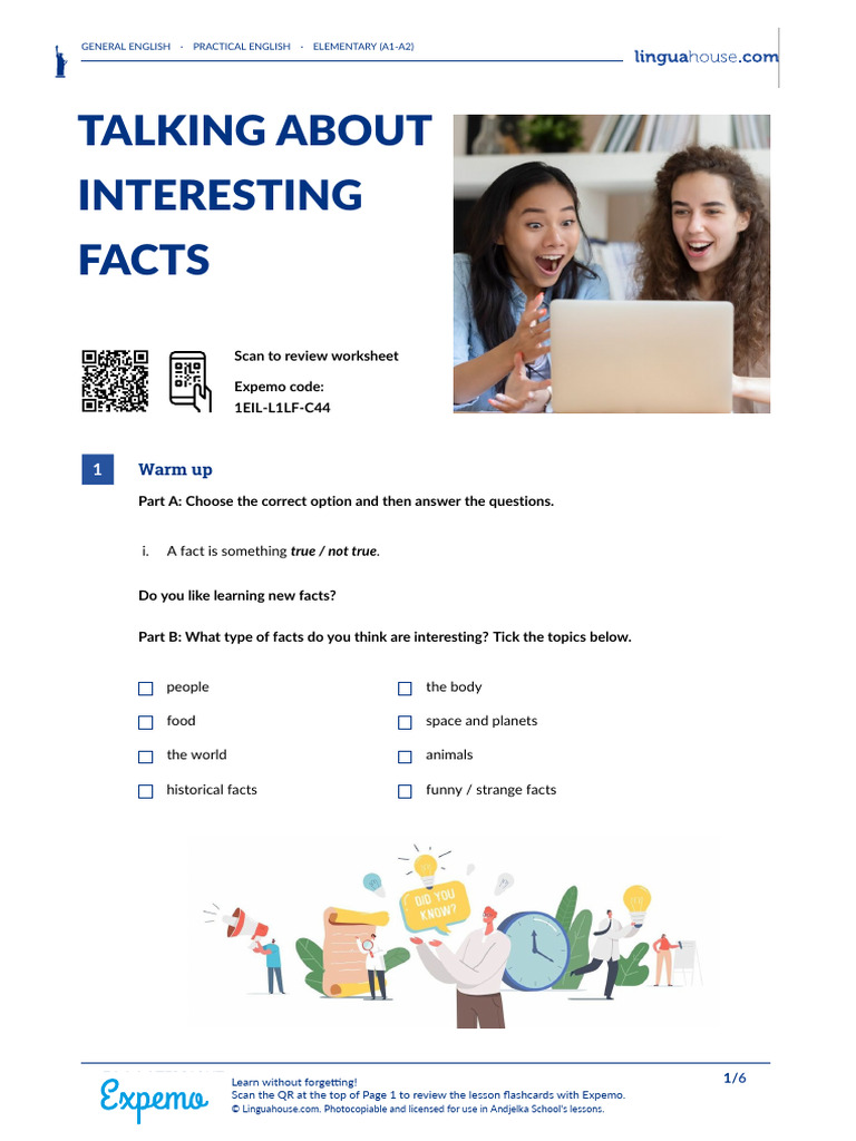 Talking About Interesting Facts American English Student A1 A2 | PDF