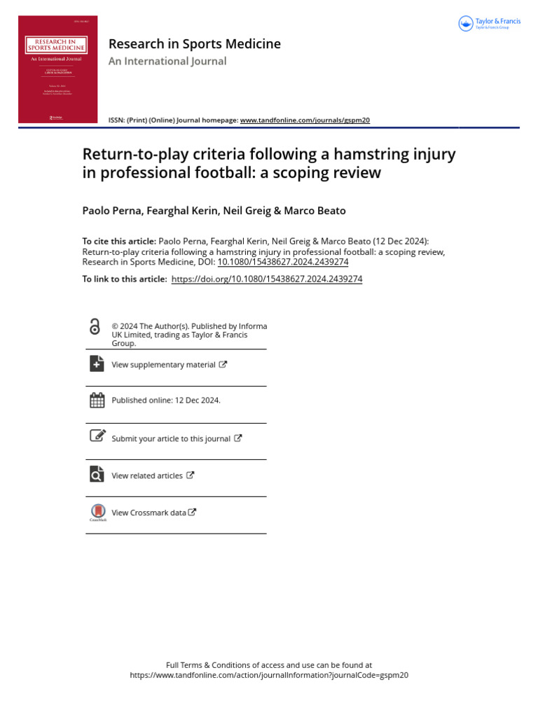 Return-To-Play Criteria Following A Hamstring Injury in Professional ...