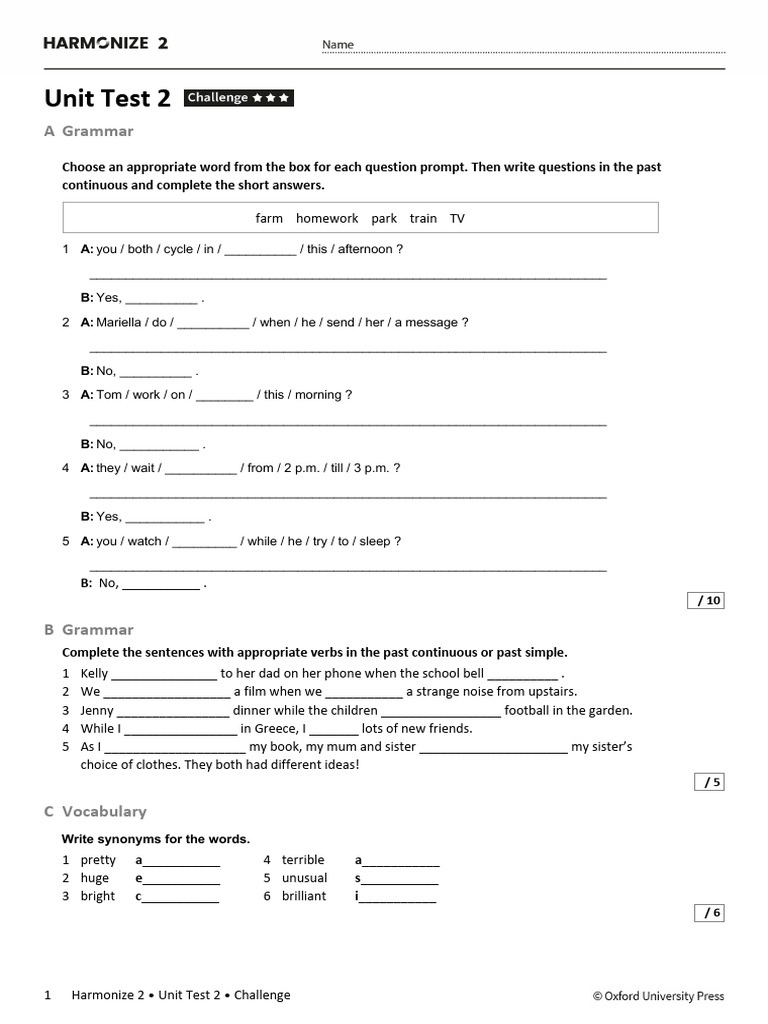 Harmonize 2 Unit Test 2 Challenge | PDF