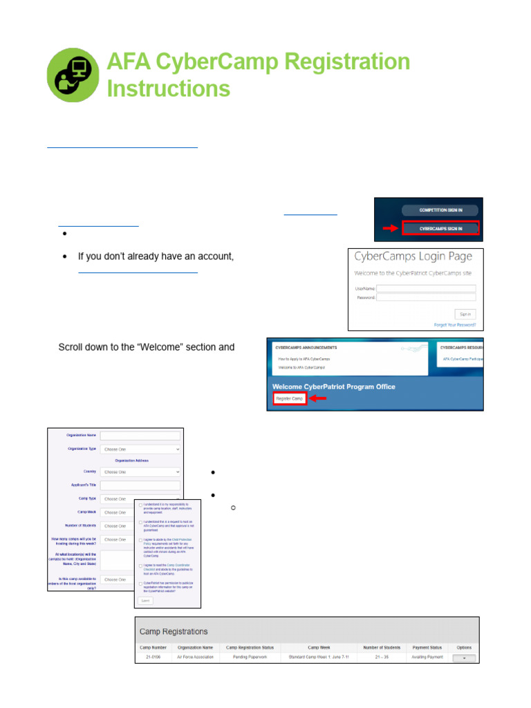 Registration Instructions - CyberCamp - 2023 | PDF | Payments | Receipt