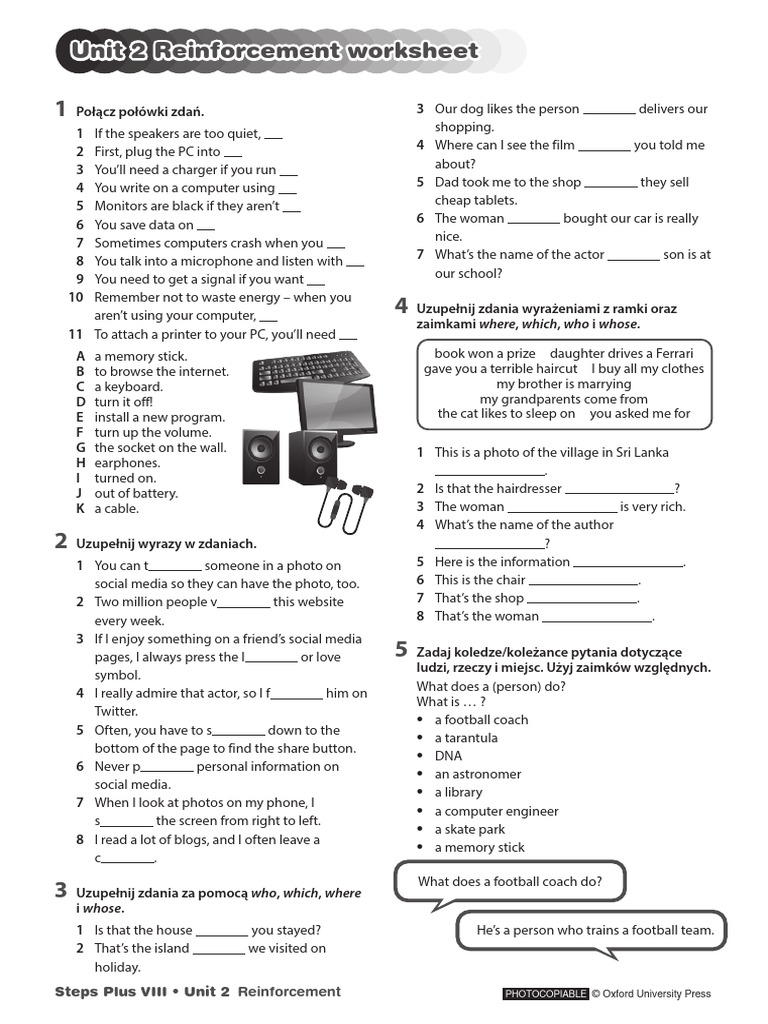 Steps Plus VIII Reinf Worksheets U2 | PDF | Smartphone | Personal Computers