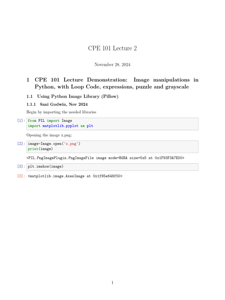 CPE 101 Lecture 3 With Codes | PDF | Pixel | Rgb Color Model