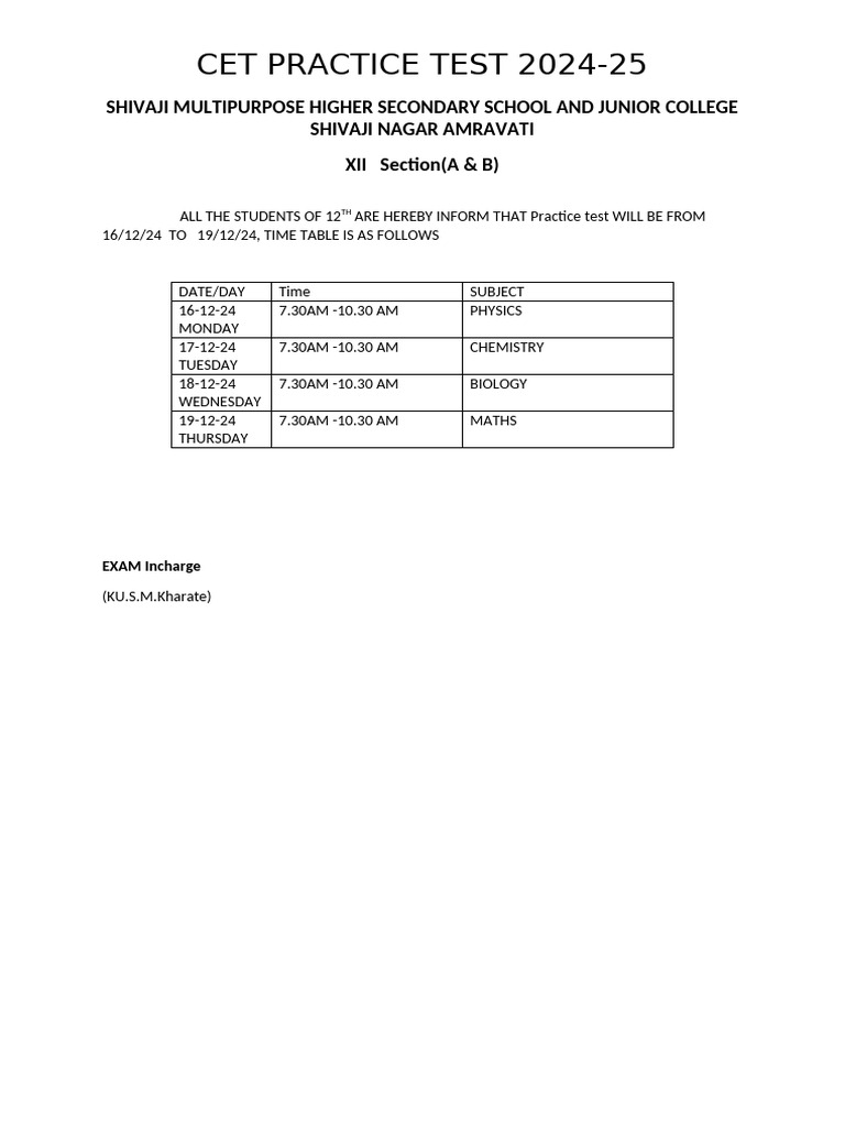 Cet Time Table | PDF