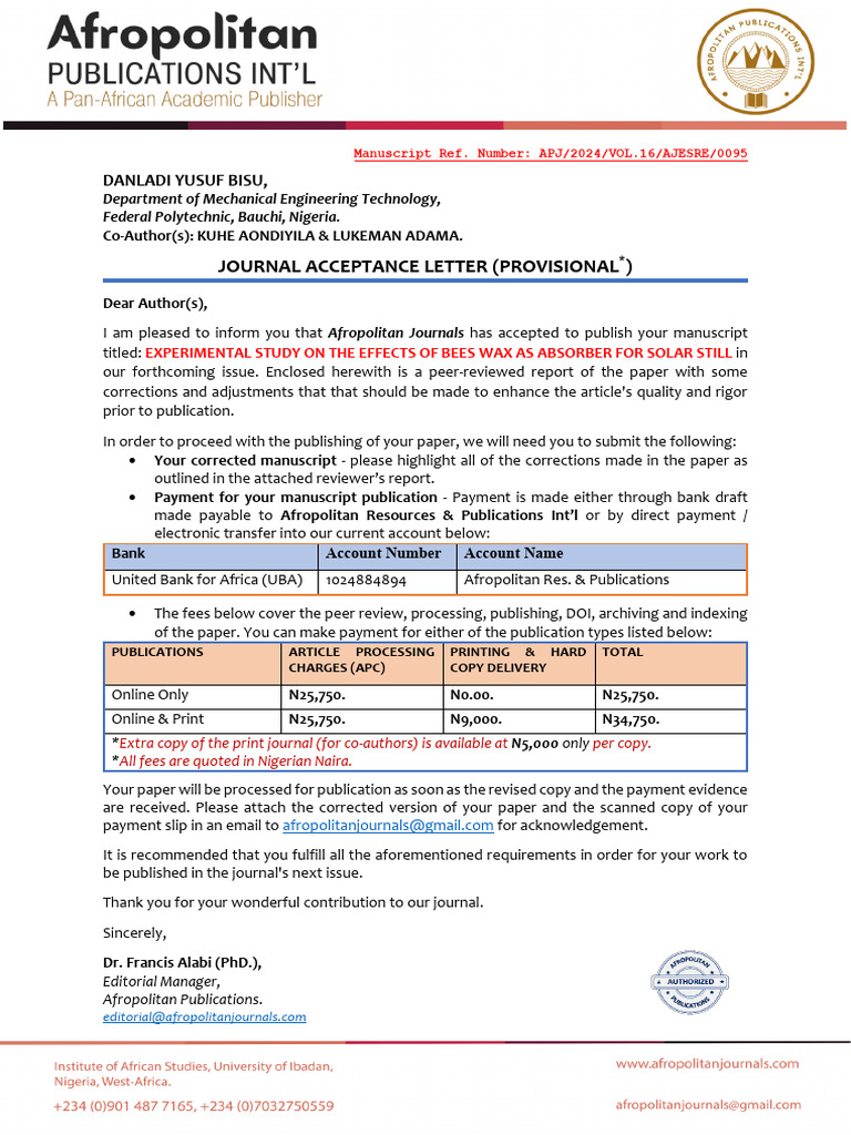 Journal Acceptance & Reviewers Report (Ajesre) | PDF | Methodology ...