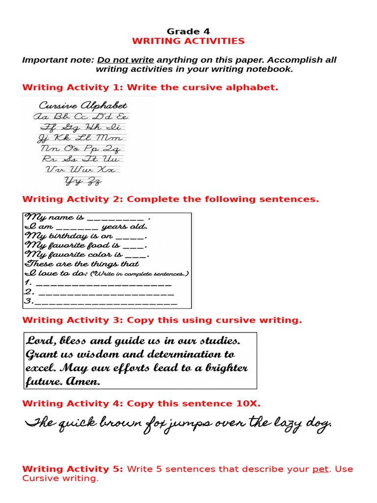 Writing_Activities_(1-9)_Grade_4 | PDF | Writing | Written Communication