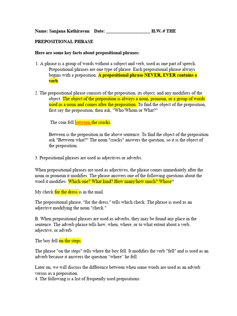 Identifying Prepositional Phrases Worksheet | PDF | English Grammar ...