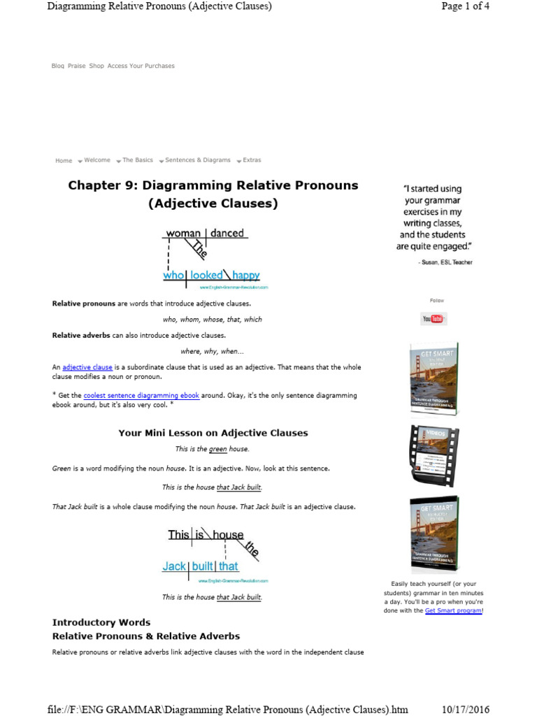 Diagramming Relative Pronouns (Adjective | PDF | Adverb | Adjective