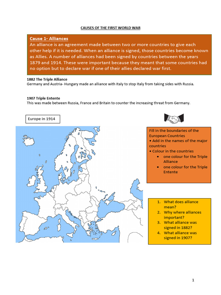 Main-Causes-of-WW1-Worksheet | PDF | Allies Of World War I | World War I