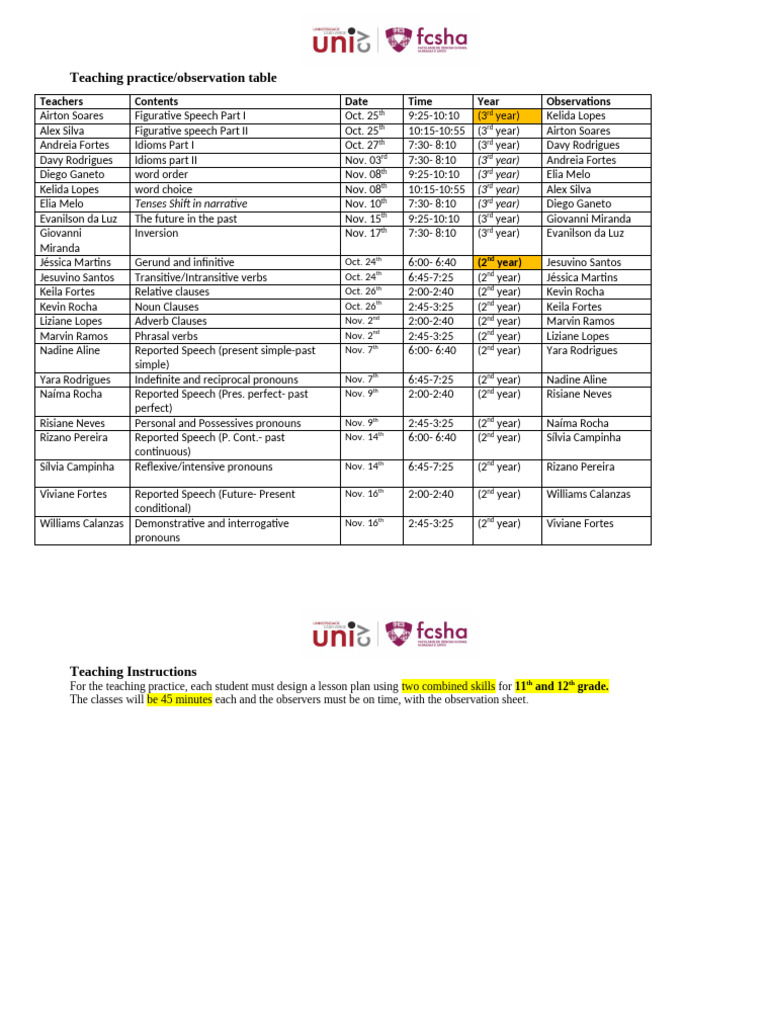 Teaching Table | PDF | Pronoun | Verb