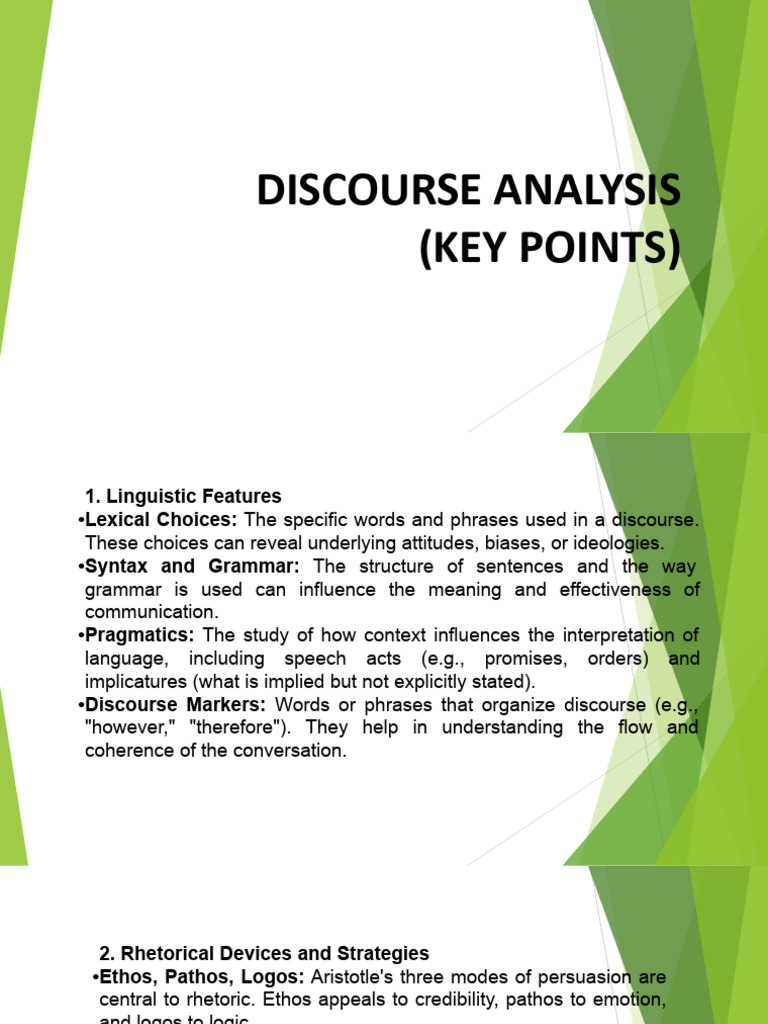 DISCOURSE ANALYSIS KEY POINTS | PDF | Discourse | Narrative