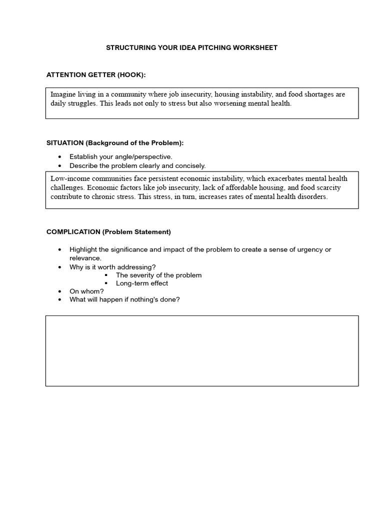 Aufa (Worksheet) Structuring Your Idea Pitching | PDF | Mental Health | Poverty