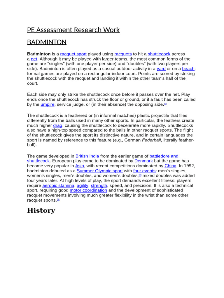 PE Assessment Research Work | PDF | Association Football | Sports