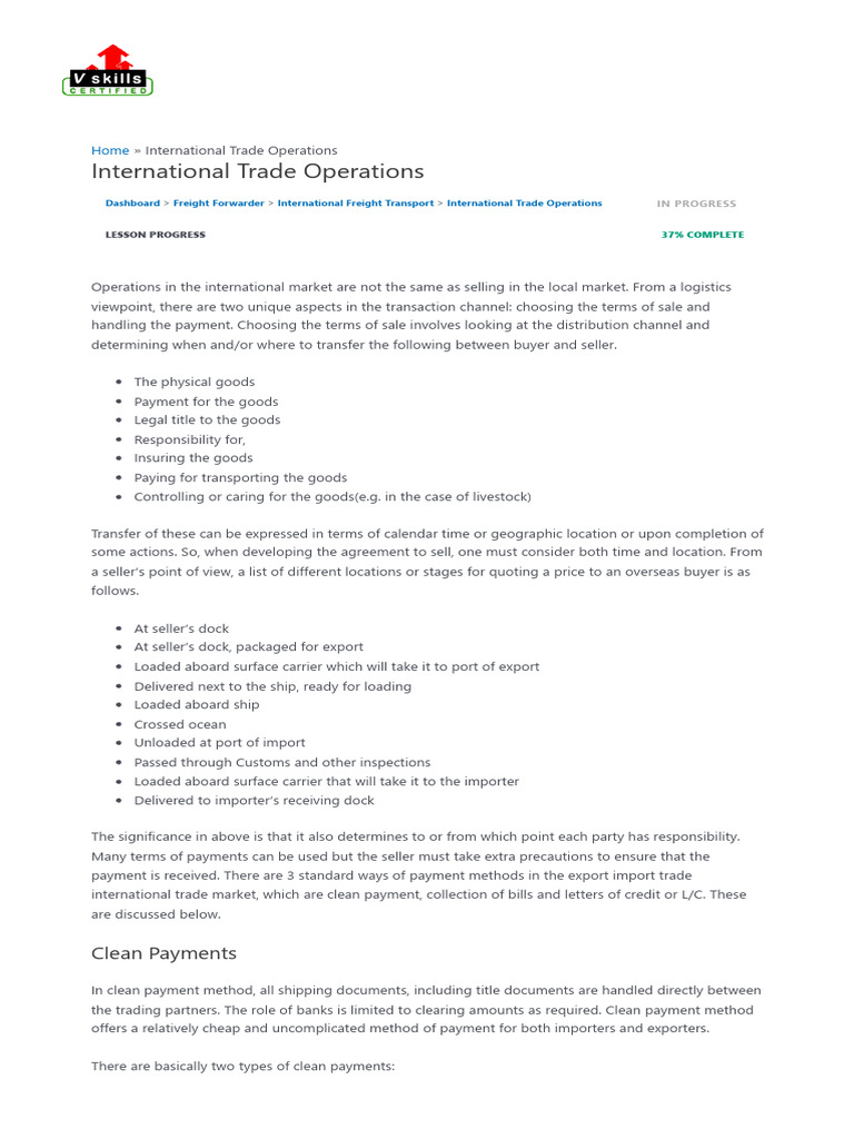 International Trade Operations | PDF | Letter Of Credit | Sales