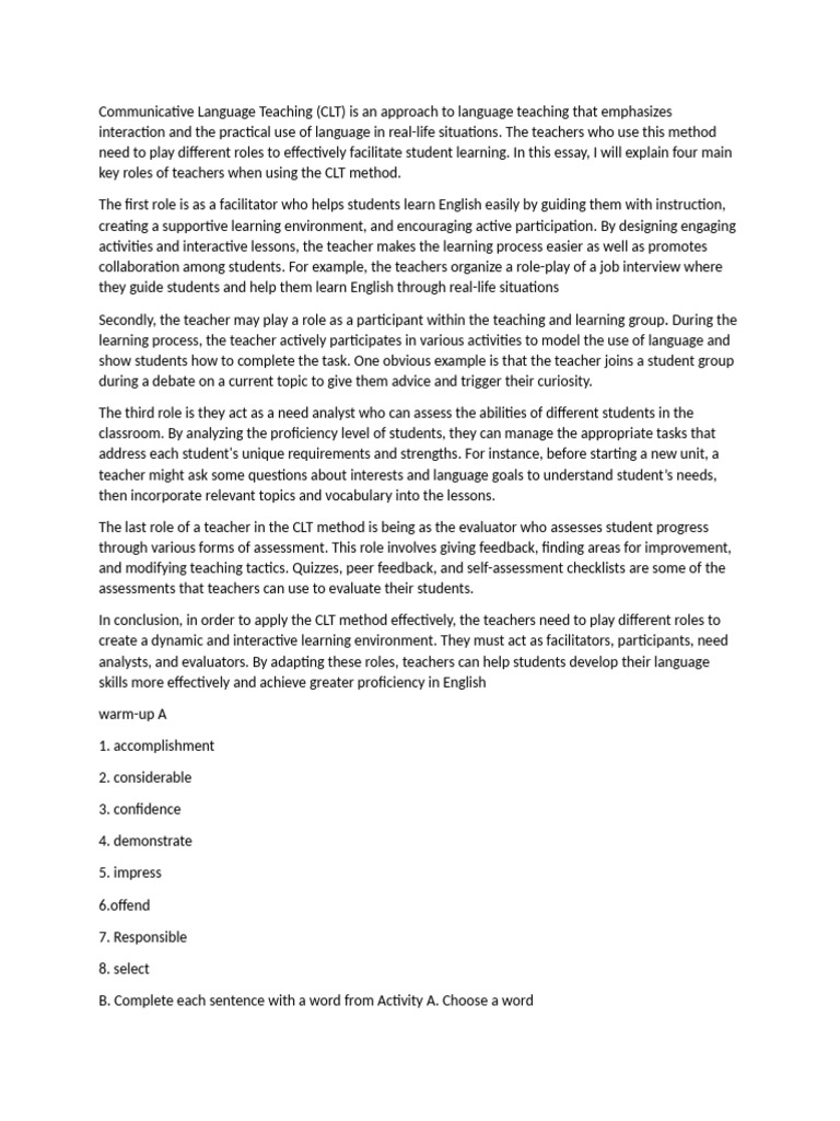 Communicative Language Teaching | PDF | Teachers | Learning