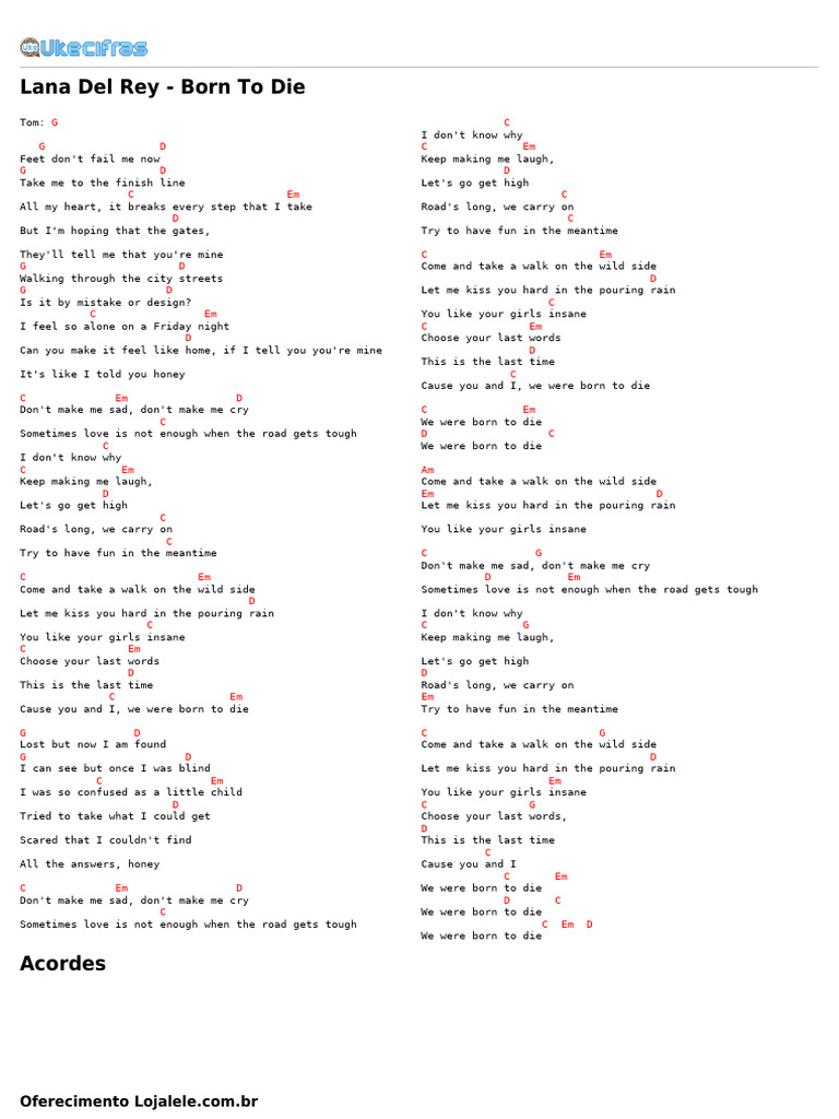 "Born To Die Guitar Chords" | PDF