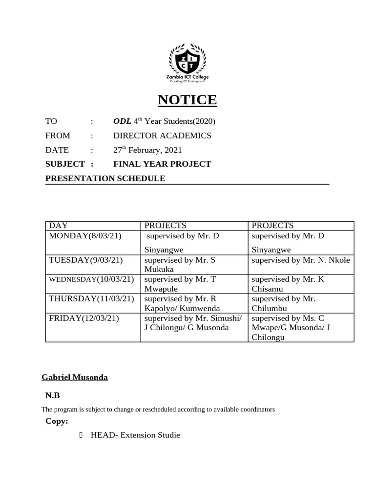 Project Presentation Schedule-1 | PDF