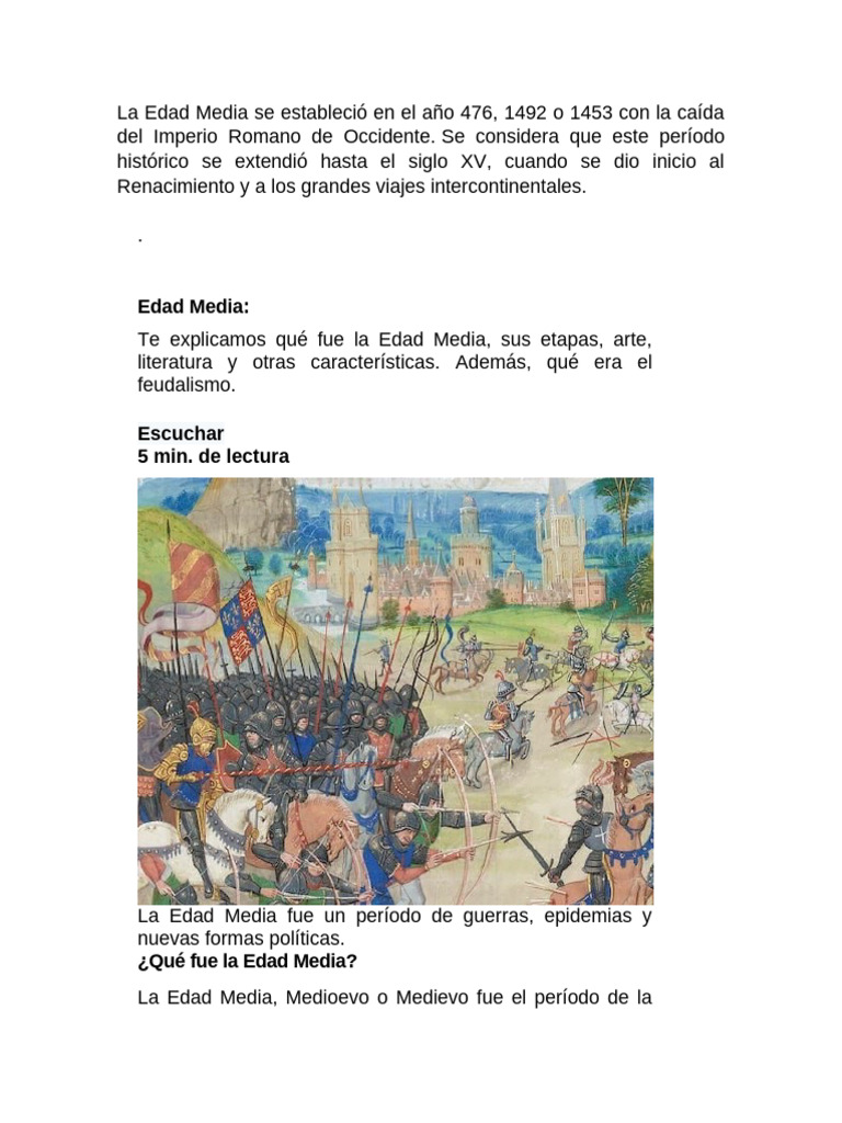 Edad Media Se Estableció en El Año 476. | PDF | Edades medias | Feudalismo