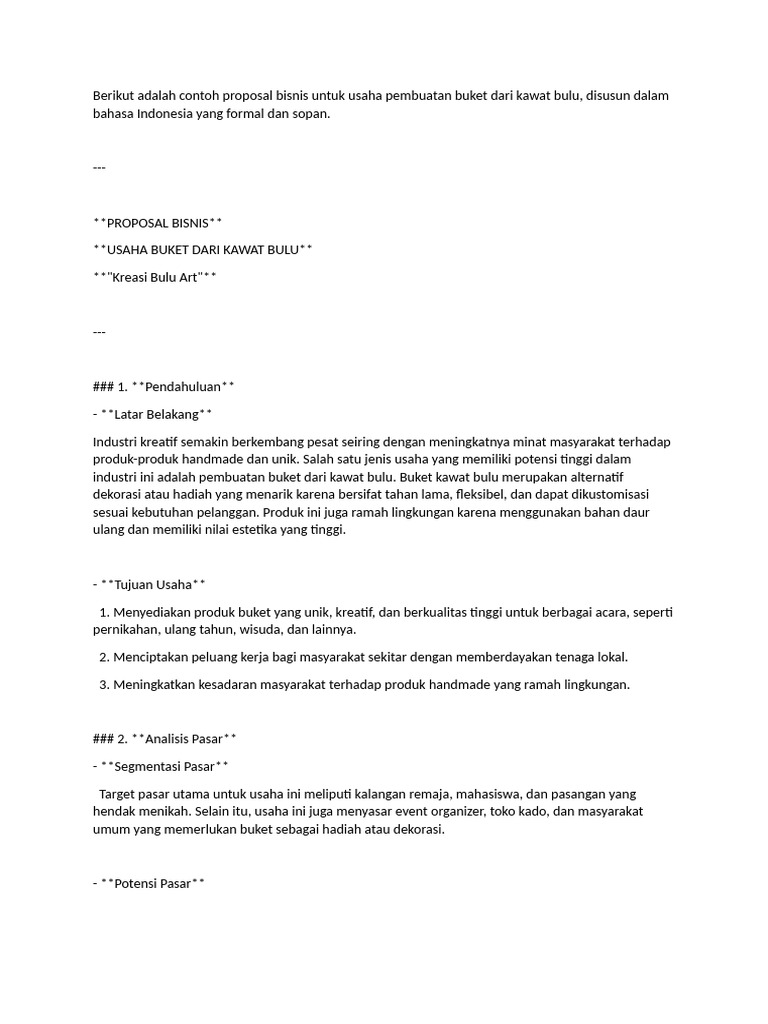 Proposal Usaha Buket Kawat Bulu | PDF