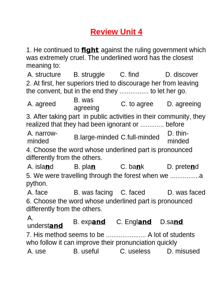 Review Unit 4 Grade 10 | PDF