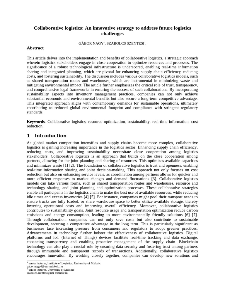 Nagy G Szent SZ Collaborative+logistics+An+innovative+strategy+to ...